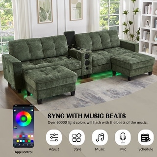 LED Smart Modular U-shaped Sectional Sofa Couch w/Storage Ottoman ...