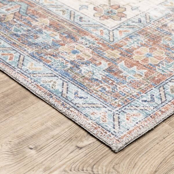 2' X 8' Orange Blue Teal Green And Beige Oriental Power Loom Stain ...