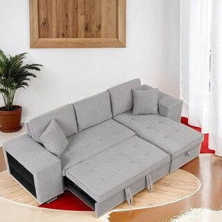 Pull Out Sleeper Sofa With Storage Chaise and 2 Stools - Bed Bath ...