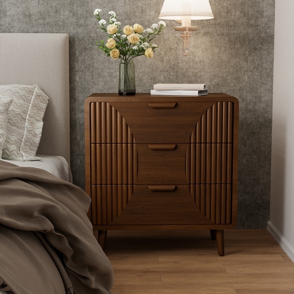 COSIEST Modern Brown Solid Wood Nightstand with Drawer - Bed Bath ...