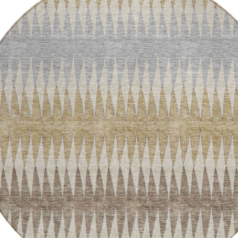 Gray And Brown Round Striped Washable Indoor Outdoor Area Rug - 8 ...