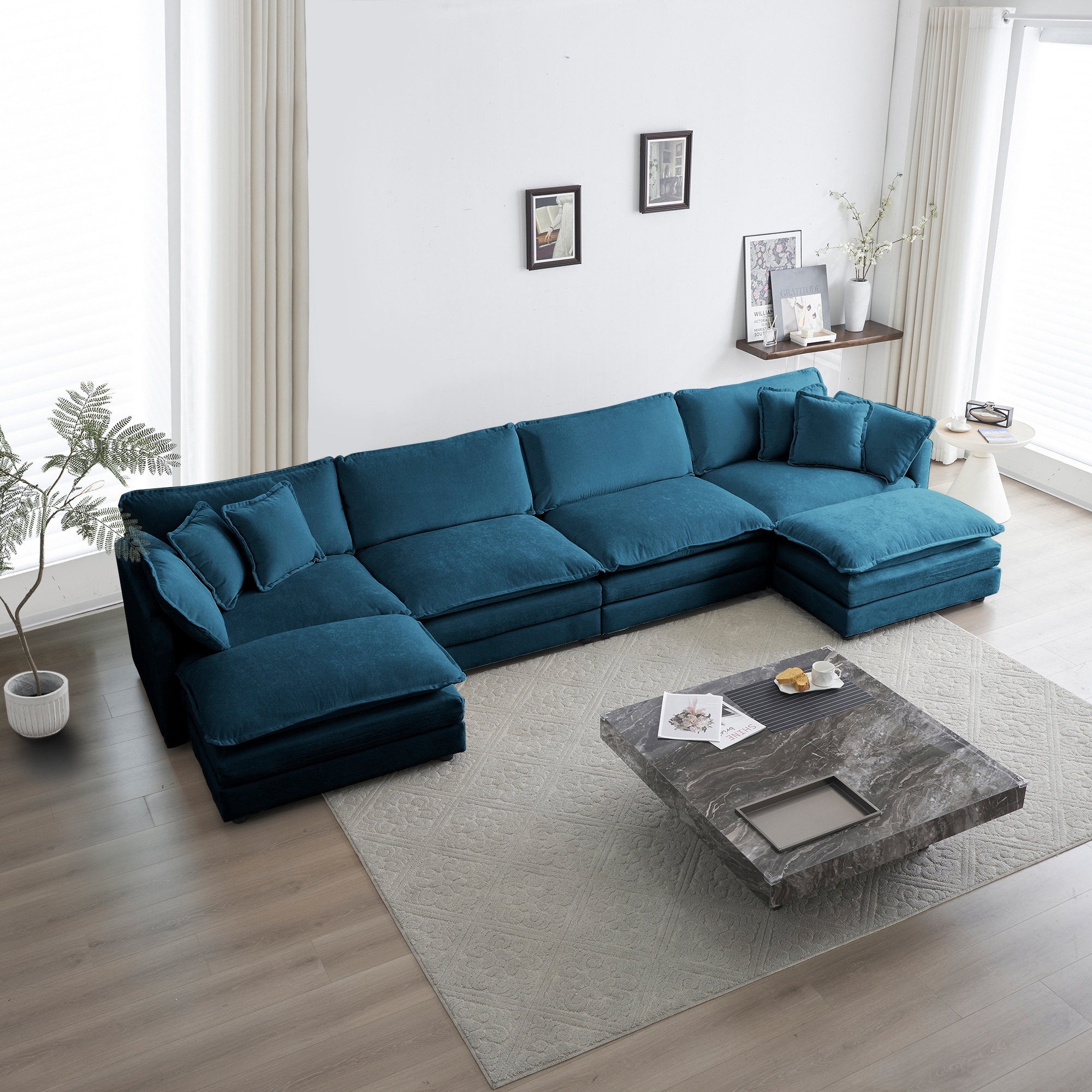 Chenille Blue Sectional Sofa Living Room Leisure Sleeper Sofa - On Sale - Bed Bath & Beyond ...
