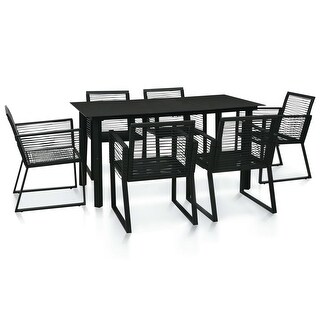 vidaXL 7 Piece Patio Dining Set PVC Rattan Black - Bed Bath & Beyond ...