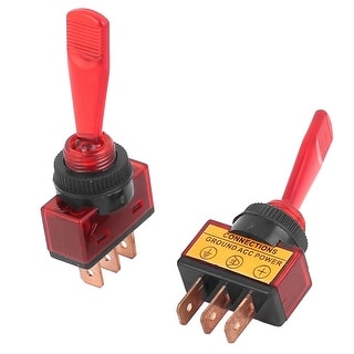 2 Pcs Long Arm 12mm Thread SPST Latching Toggle Switch w Red Indicator ...