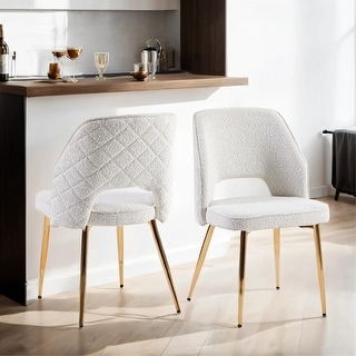 Faux Fur Dining Chairs with Metal Legs and Hollow Back, Set of 2 - Bed ...