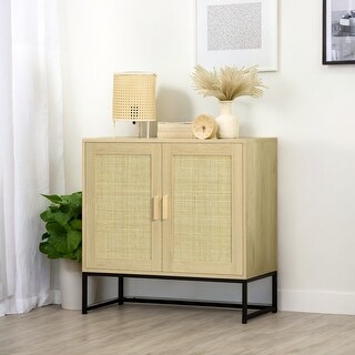 Boho Chic Sideboard Buffet with Rattan Doors, Adjustable Shelf & Metal ...
