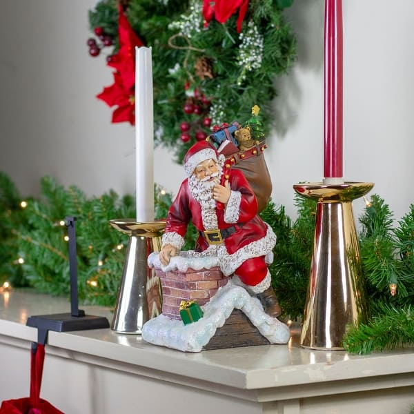 11" Red Santa Going Down The Chimney Christmas Tabletop Figurine - Bed ...