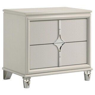 Ory Nightstand w 2 Drawers, Chrome Star Handle, Pearl Ivory Wood - Bed ...