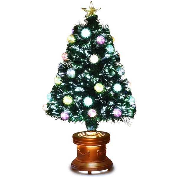 Costway 3Ft Pre-Lit Fiber Optical Firework Christmas Tree Gold Top ...