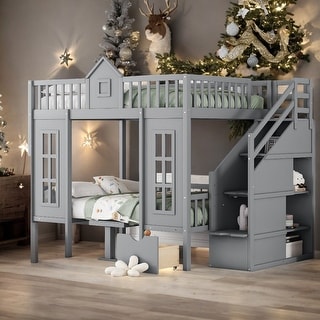 Artsy Full over Full Bunk Bed Turn into Upper Bed and Down Desk, Gray ...