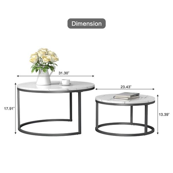 Round Nesting Coffee Table, Set of 2 Modern Coffee Table with Faux ...