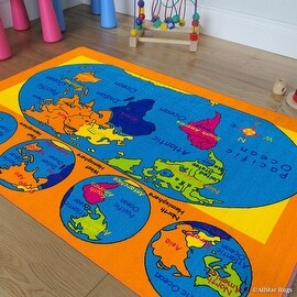AllStar Rugs Kids / Baby Room Area Rug. World Map. USA Map. Ocean ...