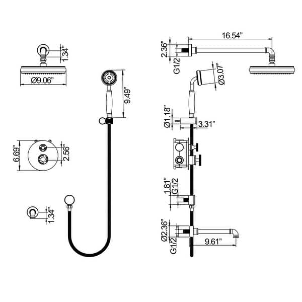 Luxury 2-Handle 3-Way Complete Rainfall Shower System with Rough-in ...