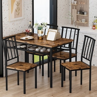 Modern Industrial Dining Table Set for 4, 5-Piece Wood Kitchen Table ...