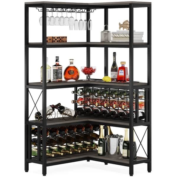 Large Corner Wine Rack L Shaped Floor Bar Cabinets for Liquor and ...