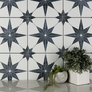 Merola Tile Cassis Stella Black 9-3/4" x 9-3/4" Porcelain Floor and ...