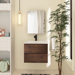 24 inch MDF Floating Bathroom Vanity Set with Ceramic Sink - 24'' x 18 ...