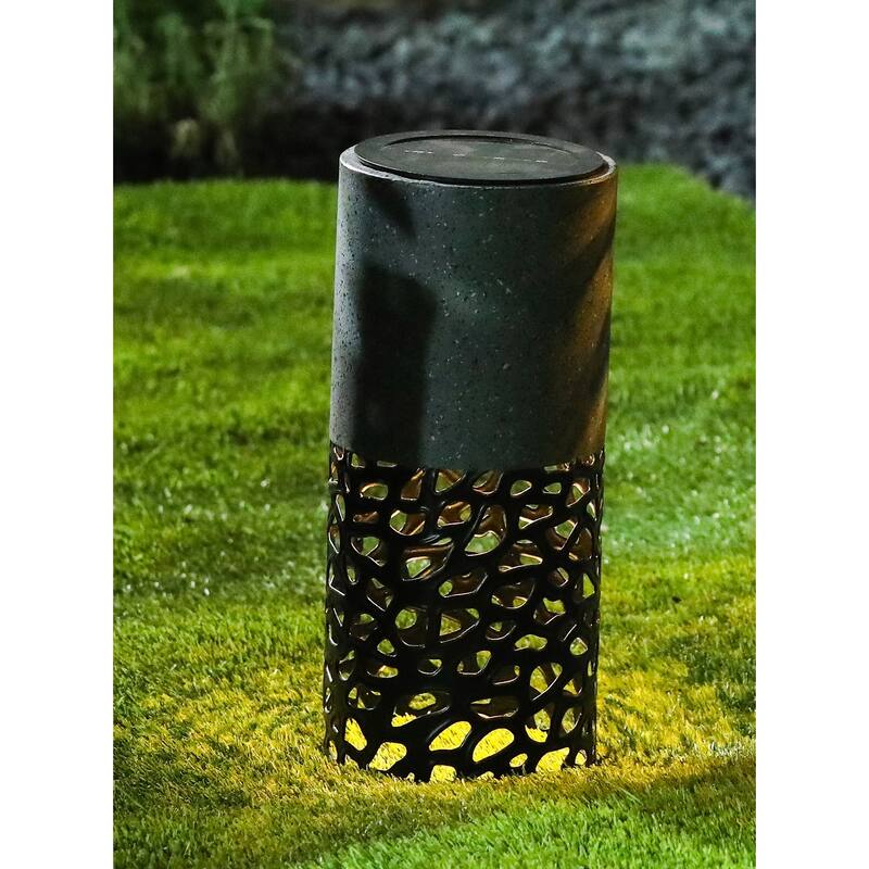 12-Inch H Grey MgO Solar Bollard Garden Light - 11.8" H x 5.1" Diameter ...