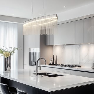 Rectangular Aluminum Tassels Chandelier Linear Ceiling Light Fixture ...