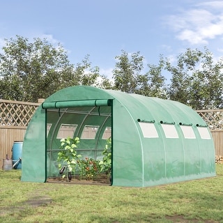 UV-Resistant Hoop Tunnel Tent Greenhouse Shed with Zipper Doors & Mesh ...