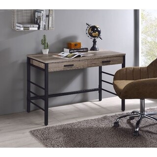 Ash Finish Writing Desk , 2 Storage Drawers , Ladder Metal Base with ...