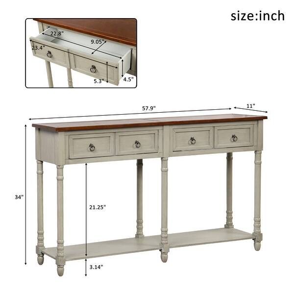 Emily Console Table with Drawers and Shelf in Antique Grey - 57.9"L x ...