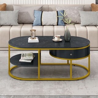 Modern Marble Golden Coffee Table Metal Frame with Drawers and Shelves ...