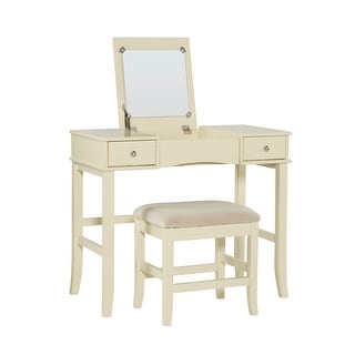 47" Cream White Vanity Set with Hidden Mirror and Stool - Bed Bath ...