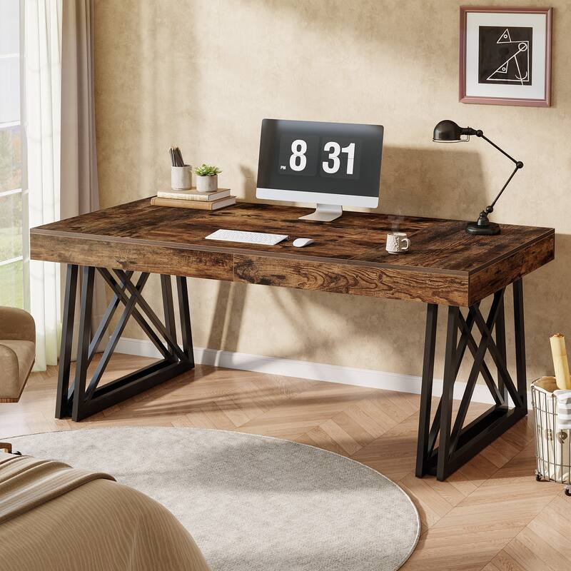63'' Executive Desk, Office Computer Desk with Sturdy X-Shaped Legs ...