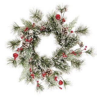 Snowy Pine with Red Bells & Berries Wreath 24" - Bed Bath & Beyond ...