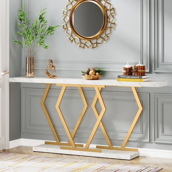 70.9 Inch Extra Long Modern Sofa Console Table with Faux Marble ...