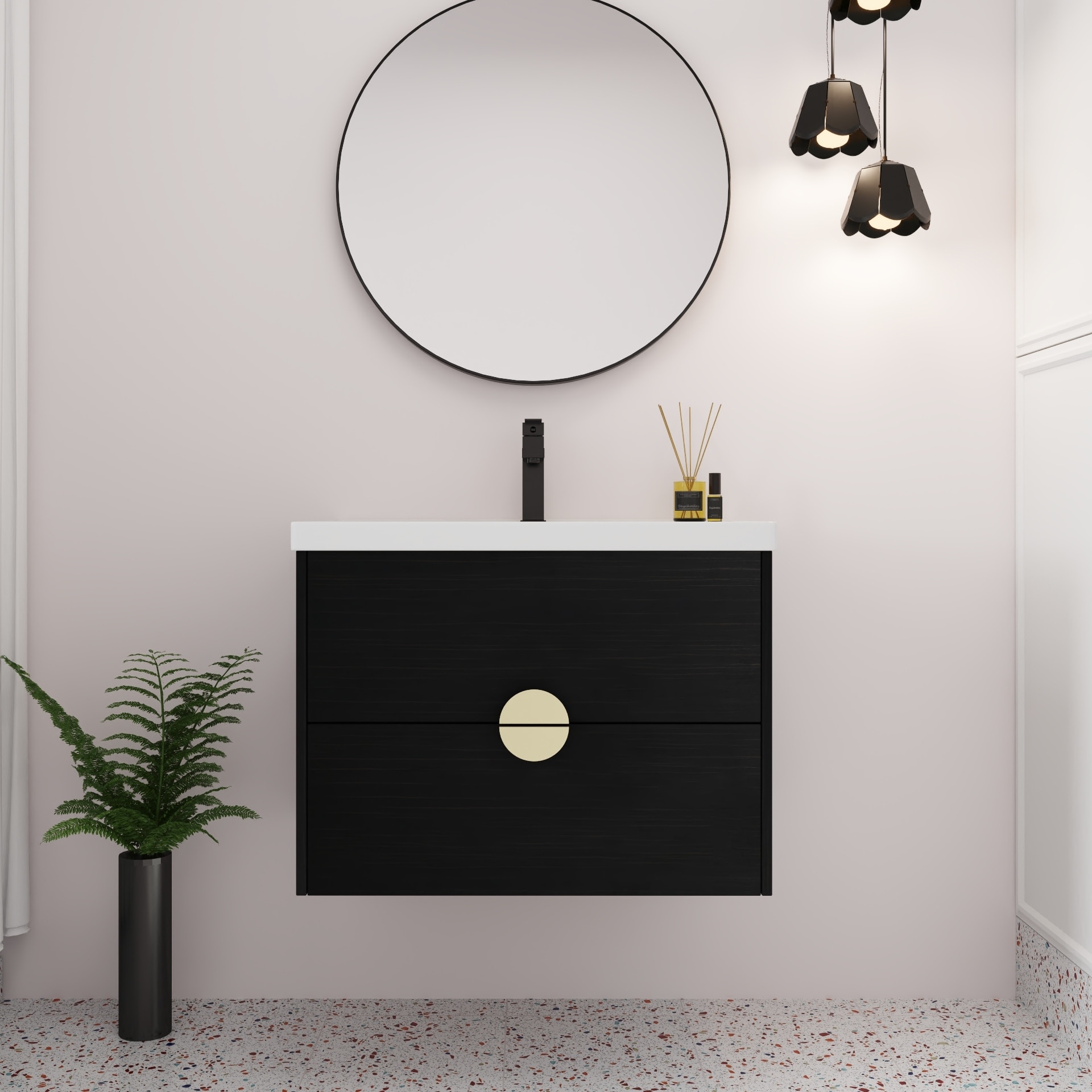 Modern 24-Inch Wall-Mounted Bathroom Cabinet with 2 Drawers, Unique ...