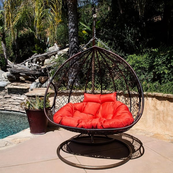 Modern Outdoor 2 Person Wicker Double Hanging Egg Swing Chair - Bed Bath & Beyond - 39679613