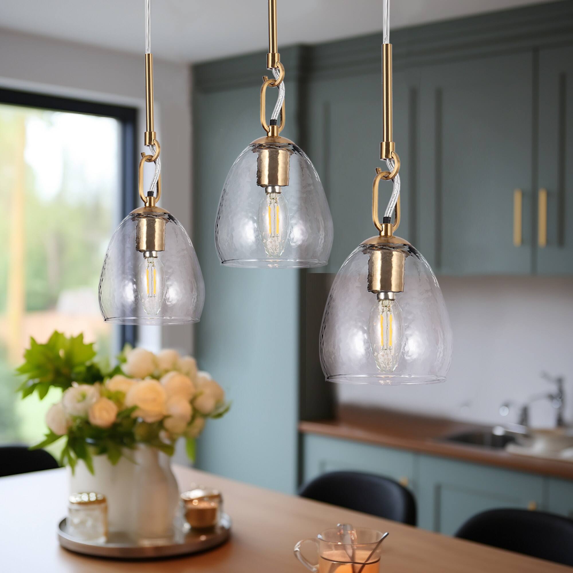 Blobfish Modern Gold 1-Light Glass Pendant Lights for Kitchen Island ...