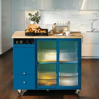 Kitchen Cart with Drop Leaf and 2-Drawers, Navy Blue - Bed Bath ...