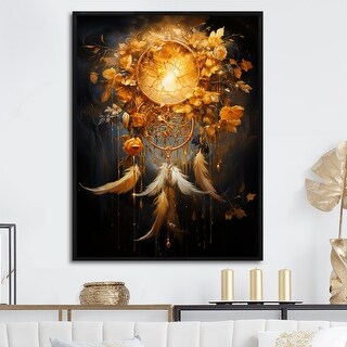 Designart "Gold And Grey Catcher Of Night Whispers" Dream catcher ...