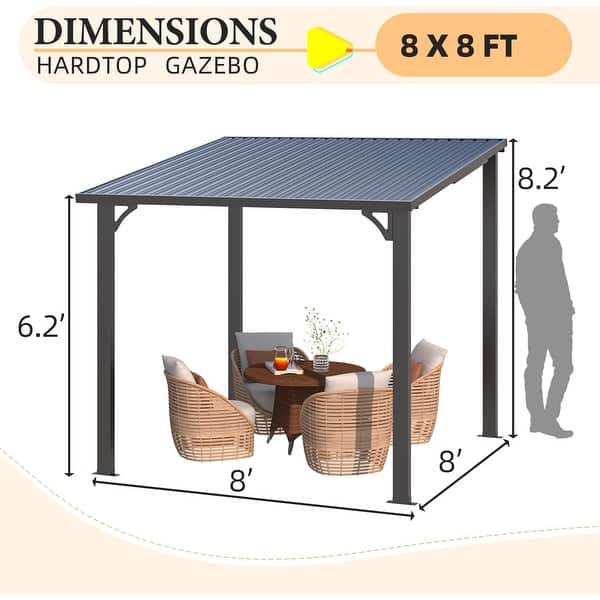 AECOJOY Hardtop Gazebo Outdoor Metal Lean to Pergola Galvanized Steel ...