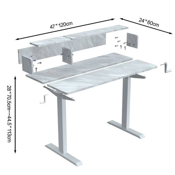 47' Hand Crank Height Adjustable Office Desk with bookshelf White - Bed ...