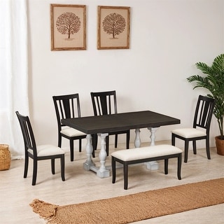 6-Piece 78" Trestle Extendable Dining Table Set w/Dining Chairs &Bench ...