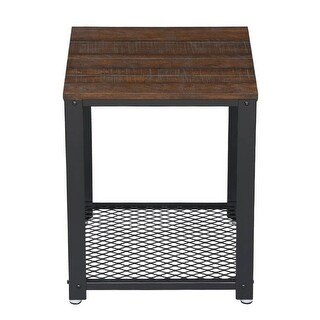 Matt 22 Inch Metal Framed End Side Table Wood Top Wire Mesh Open Shelf ...