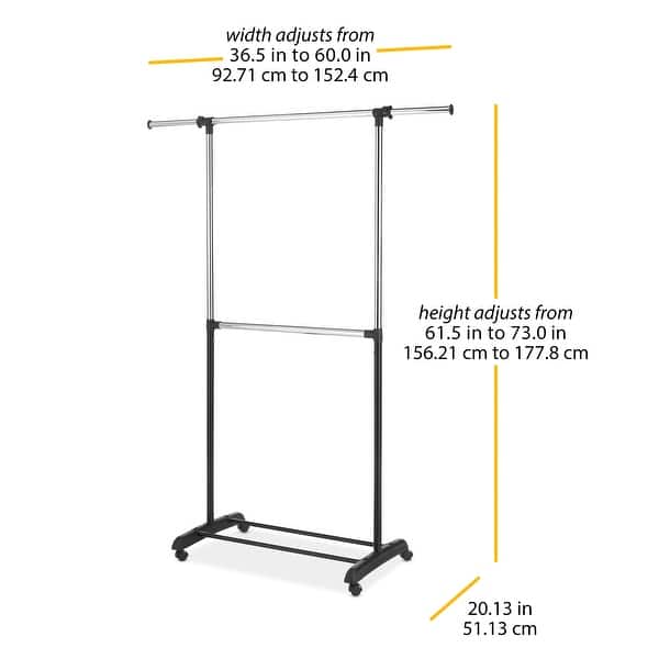Whitmor Adjustable 2-Rod Garment Rack - Rolling Clothes Organizer - Bed ...