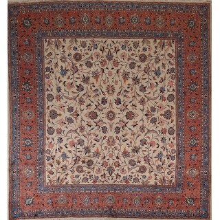 Floral Sarouk Oriental Vintage Square Rug Handmade Wool Carpet - 10'4 ...