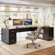 85.8-Inch L-Shaped Executive Desk with Drawers, Cabinet Shelves, Extra ...