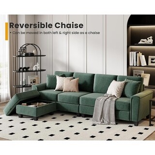 L-shaped Sectional Sofa Set 4 Seat Convertible Couch with Movable ...