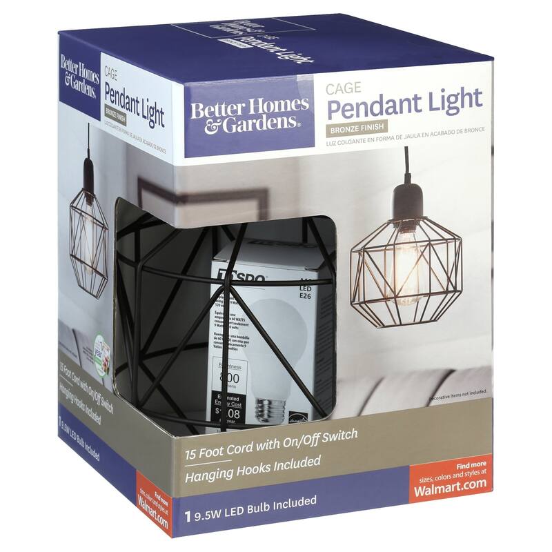 10"W 1-Light Metal Geometric Cage Plug-In Swag Pendant Light Bronze ...