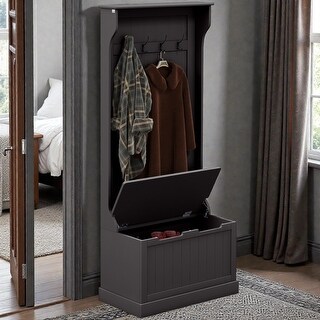 Hall Tree Entryway Bench with Shoe Storage, 4 Double Hooks, Seat, and ...