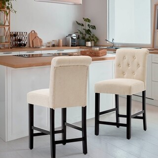 24 Inches Fabric Upholstered Counter Height Bar Stools with Button ...