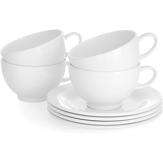 Portmeirion Soho White Teacup and Saucer Set of 4 - 10 Ounce Cups - Bed ...
