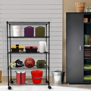 Simple Deluxe Heavy Duty 5-Shelf Shelving Unit with Wheel and ...