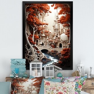Designart "Surrealism Fantasy Castle Landscape" Castles Framed Canvas ...
